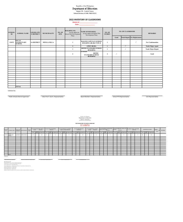 BACAY ES 2022 SF Inventory Classroom Blank Form 1 1 | PDF | Classroom ...