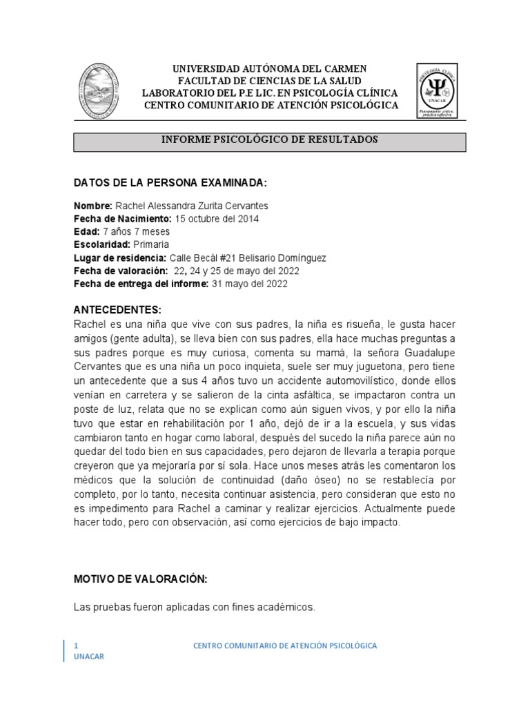 Formato de Informes Psicológicos | PDF | Sicología | Atención