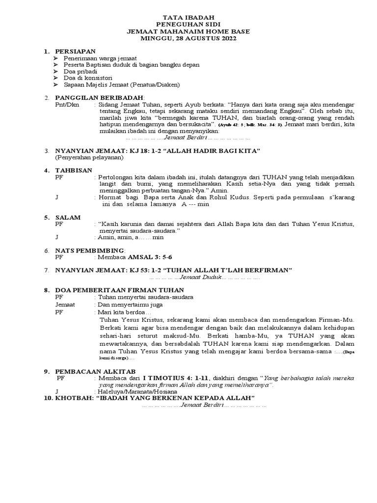 Tata Ibadah Peneguhan Sidi 2022 | PDF | Memasak, Makanan, & Anggur ...