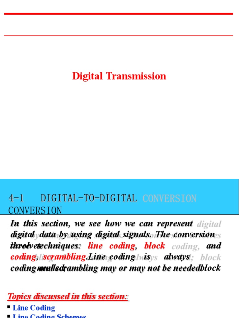 Digital Transmission: Line Coding, Block Coding & Scrambling | PDF | Bit Rate | Electronics