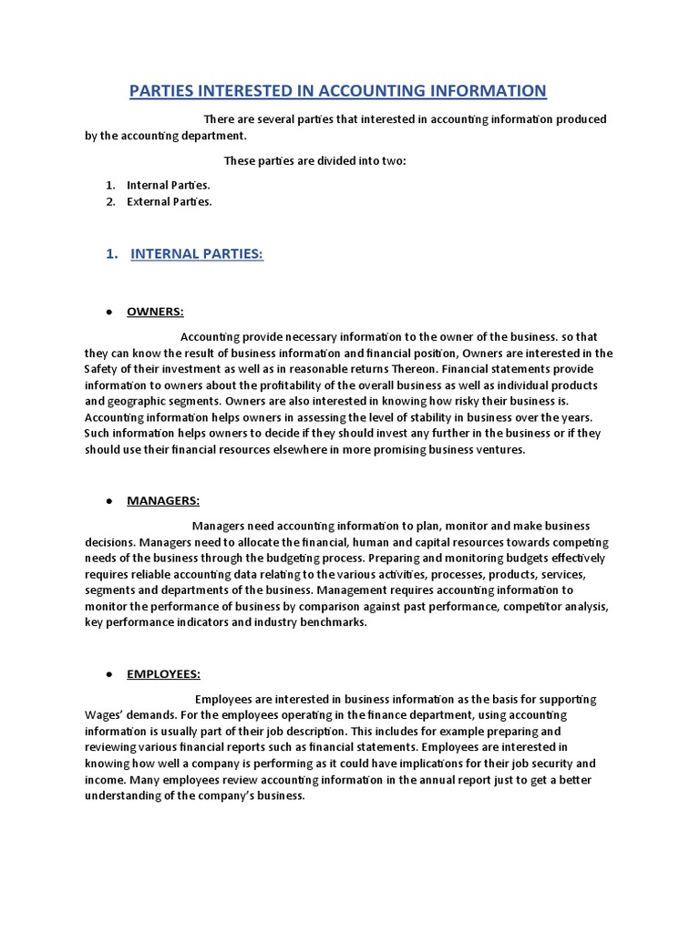 Parties Interested in Accounting Information | PDF | Audit | Loans