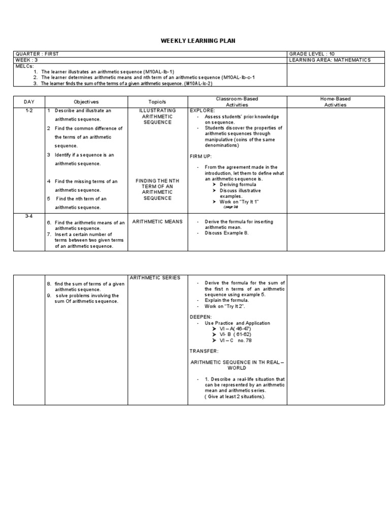 Weekly Learning Plan 5-6 | PDF | Arithmetic | Learning