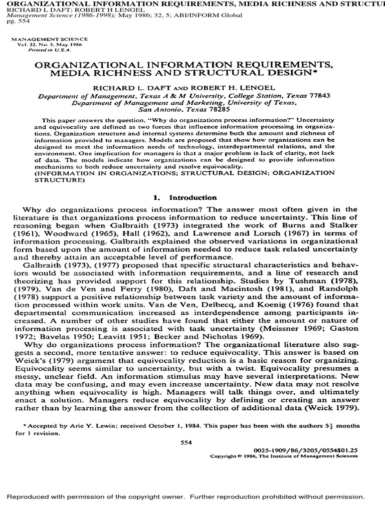 Organizational Information Requirements Media Rich | PDF