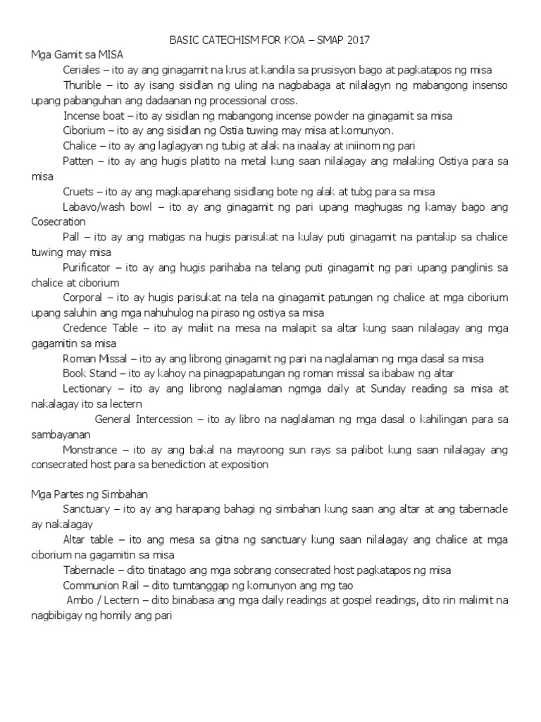 Basic Catechism For Koa | PDF