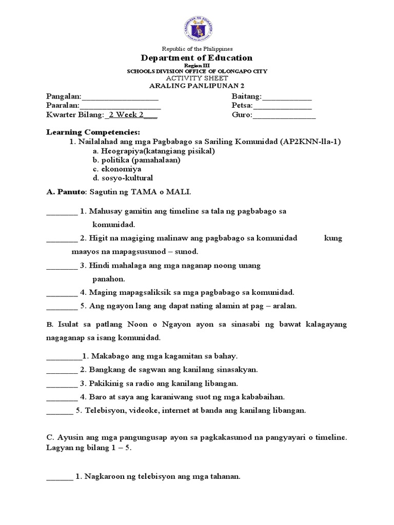 AP Activity Sheet Q2 Wk2a | PDF