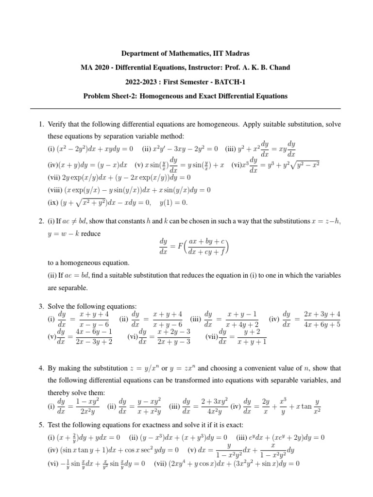 Problem Sheet 2 1 | PDF | Equations | Mathematical Concepts