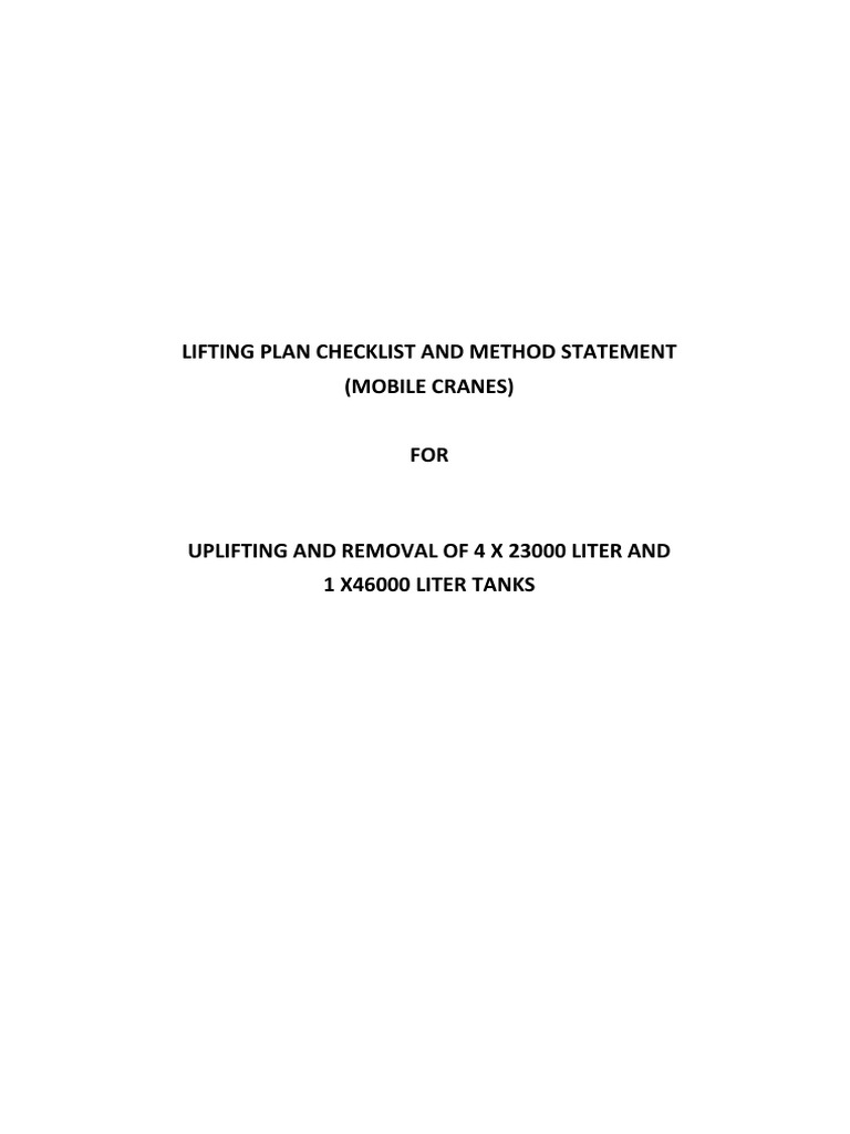 Lifting Plan Checklist and Method Statement Skeleton | PDF | Crane ...