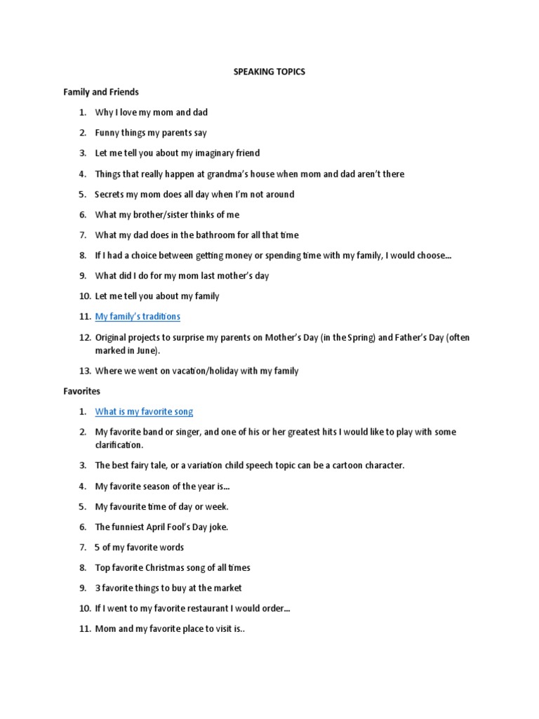 Speaking Topics | PDF