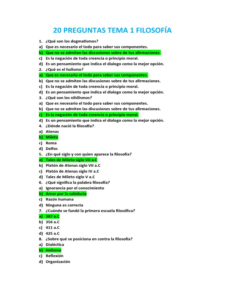 20 Preguntas Clave sobre Filosofía | PDF | Platón | Sócrates