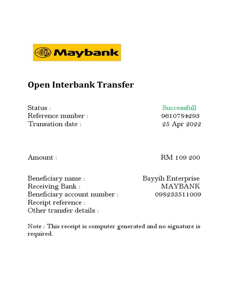 Successful Interbank Transfer Receipt | PDF | Law