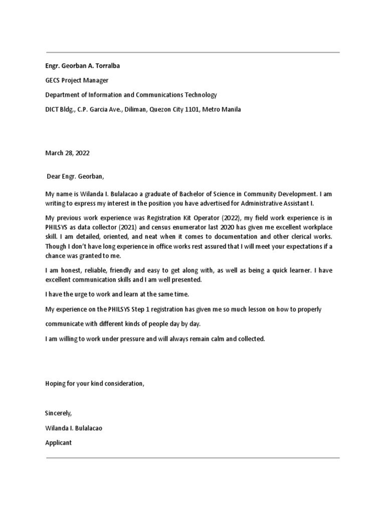 Bulalacao Wilanda LOI | PDF