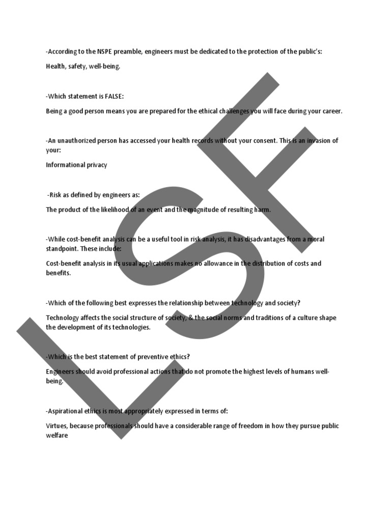 Ethics Mcqs For Exam 1 | PDF | Risk | Conflict Of Interest