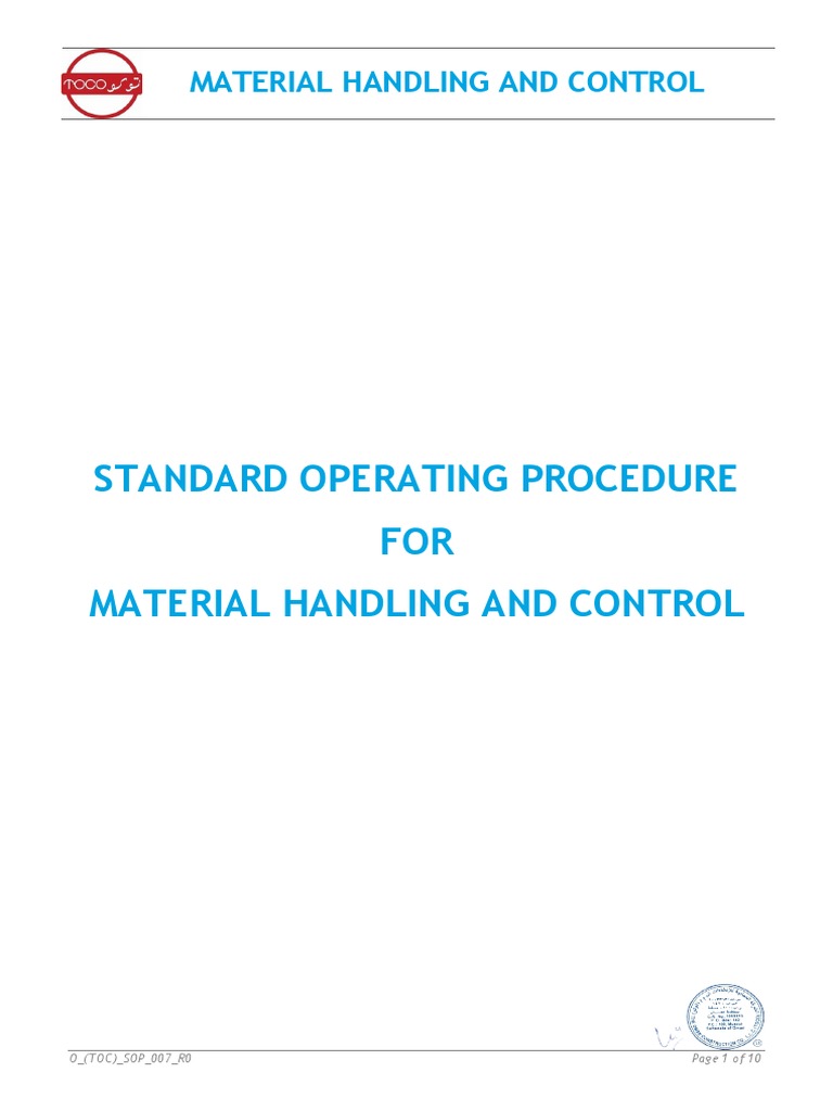 O - (TOC) - SOP - 007 - R0 - SOP For Material Handling and Control | PDF