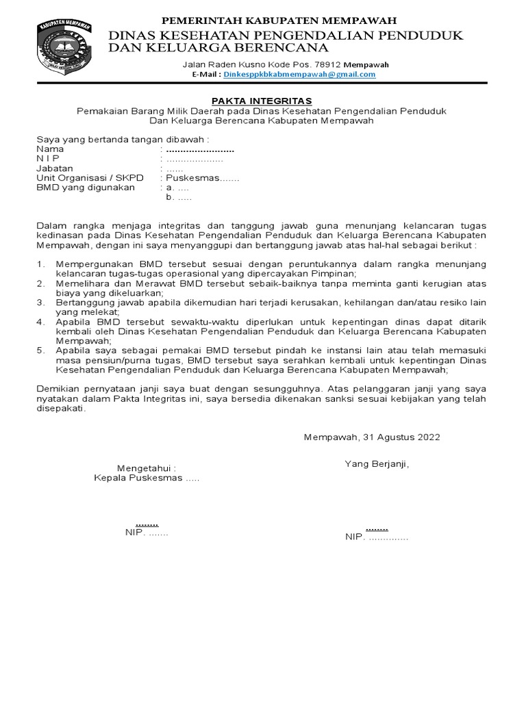 Format Pakta Integritas Untuk PDF | PDF