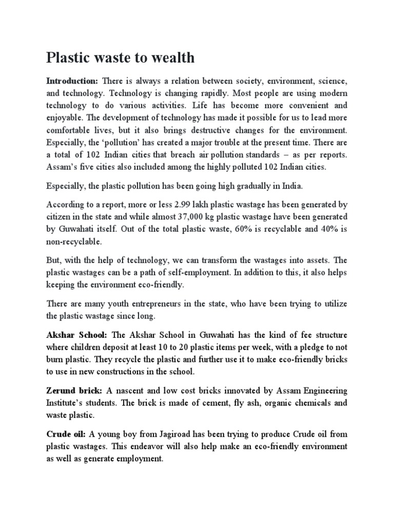 Plastic Waste To Wealth | PDF