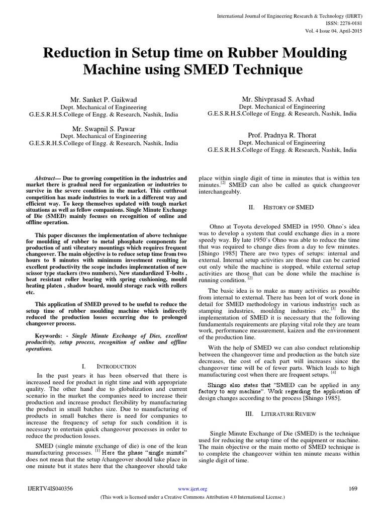 Reduction in Setup Time On Rubber Mouldi | Download Free PDF ...