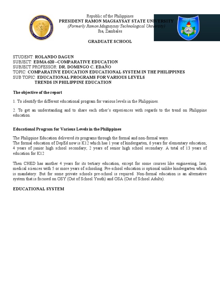 Comparative Education Educational System in The Philippines Dagun Rolando | Download Free PDF ...