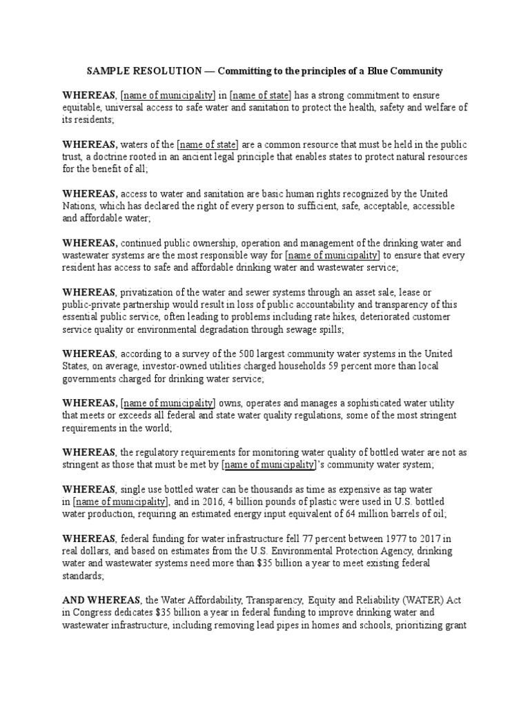 Blue Community Resolution for Water Rights | PDF | Water | Drinking Water
