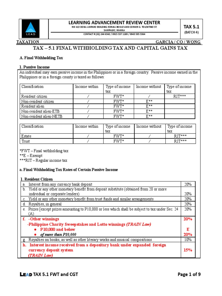 ERG-TAX 5.1 FWTand CGT | PDF | Capital Gains Tax | Taxes