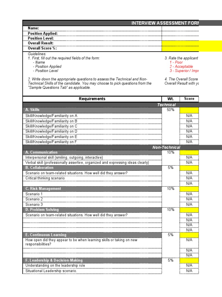 Interview Assessment Form Template | PDF | Leadership | Skill