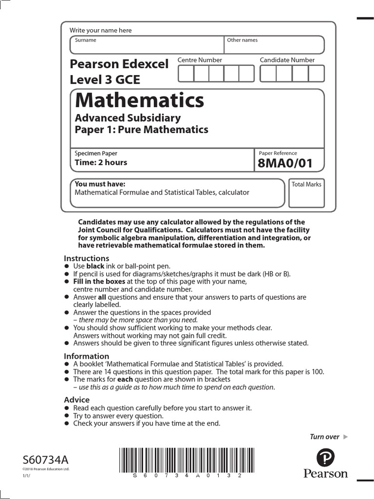 Specimen Pure Paper | Download Free PDF | Factorization | Mathematics
