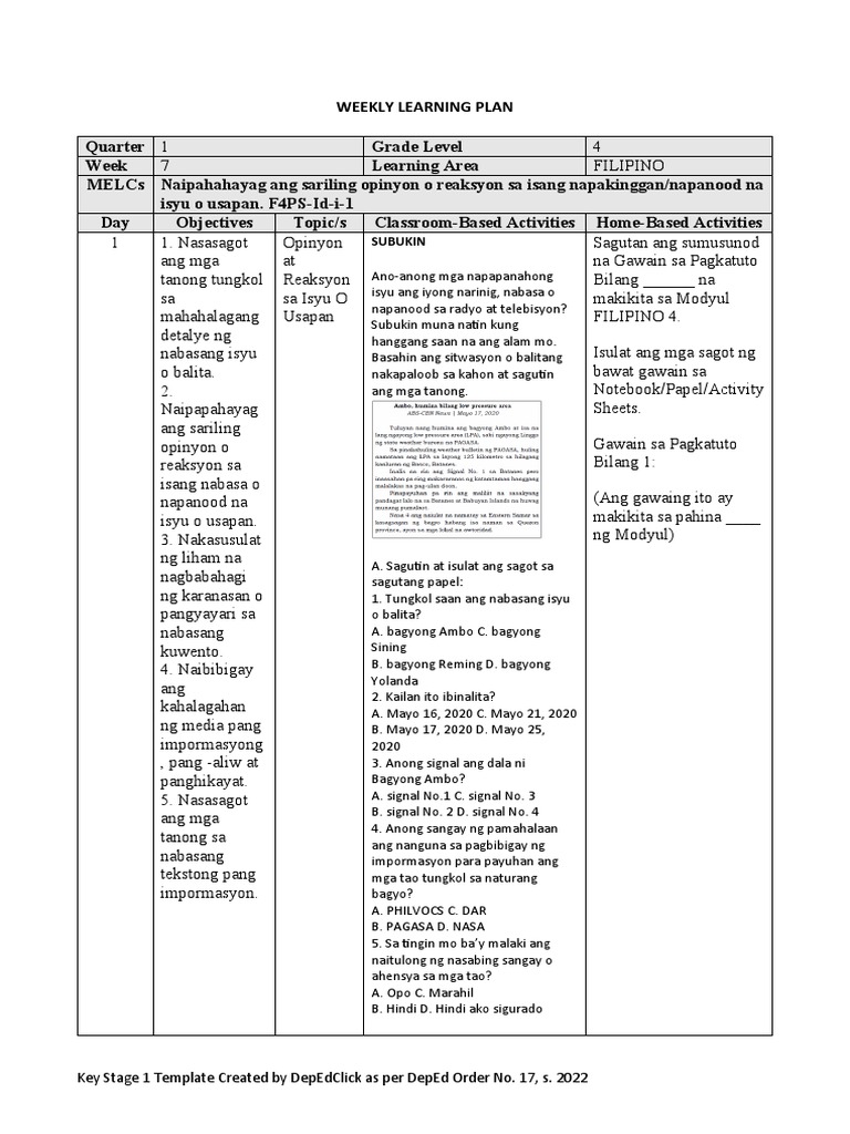 Subukin: Key Stage 1 Template Created by Depedclick As Per Deped Order ...