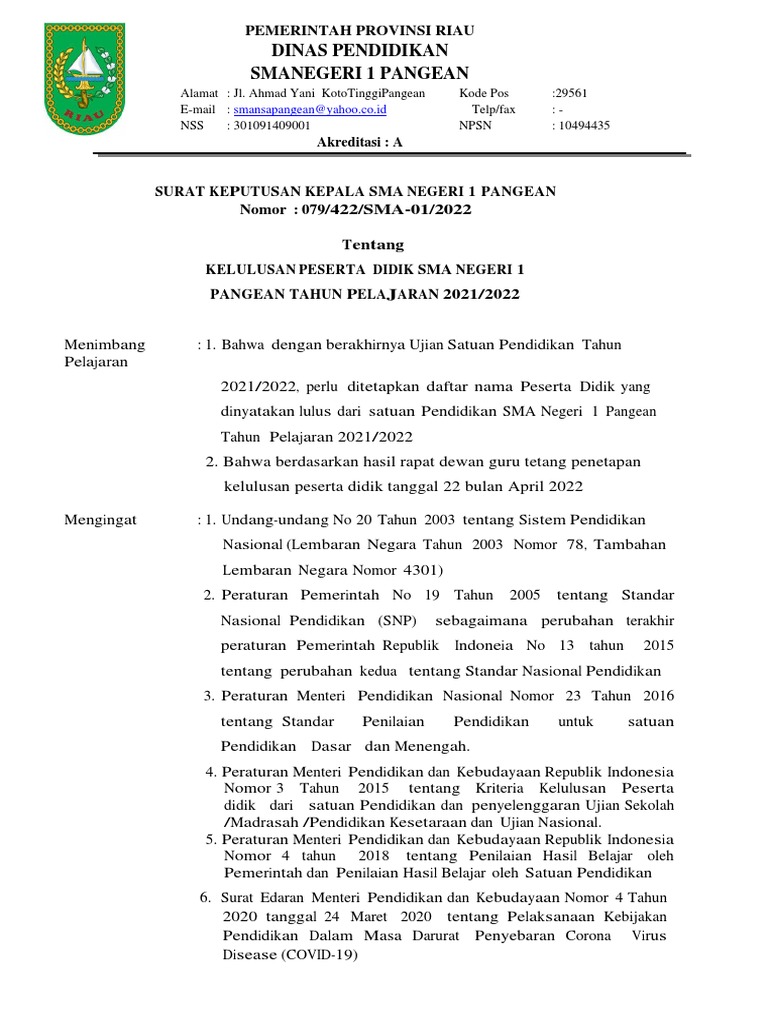 Surat Keputusan Kelulusan 2022 | PDF