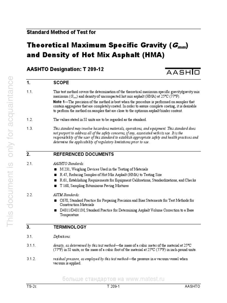 Aashto T209-12 | PDF | Pressure Measurement | Vacuum