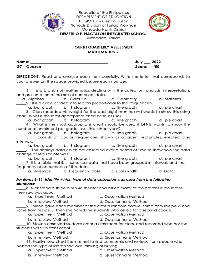 Quarter-4-Exam MATH 7 Final | PDF