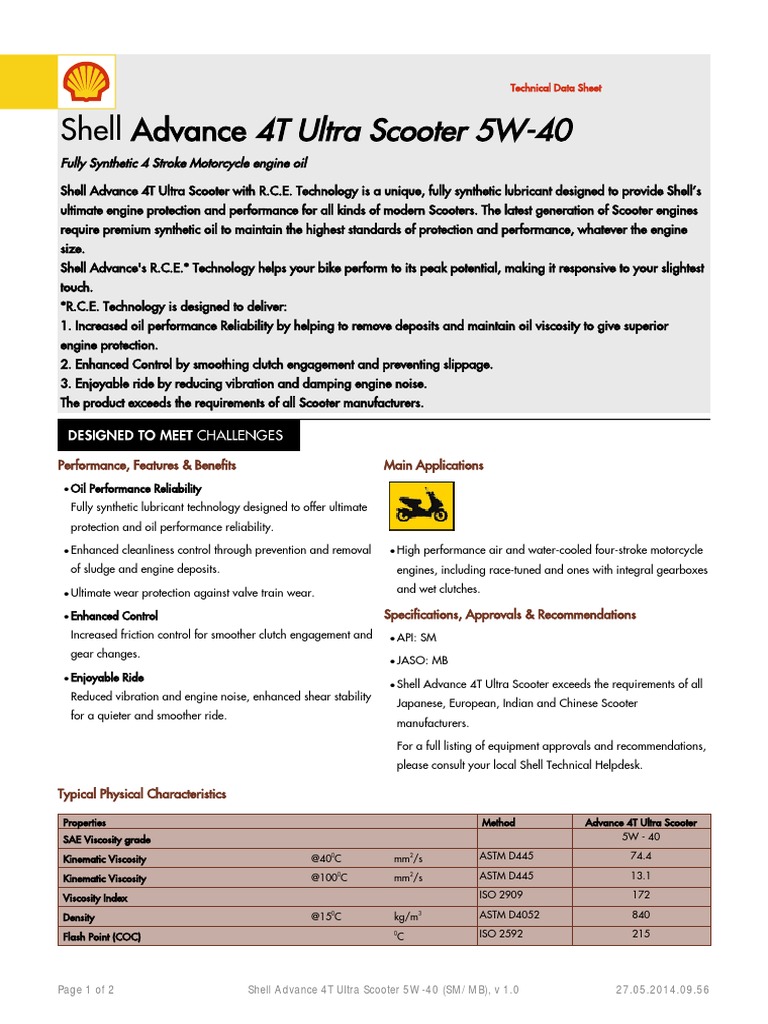 GPCDOC GTDS Shell Advance 4T Ultra Scooter 5W-40 (SM MB) (En) TDS | PDF ...