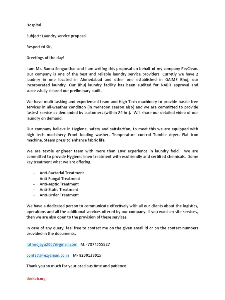 Laundry Service Proposal Letter | PDF | Laundry | Secondary Sector Of ...