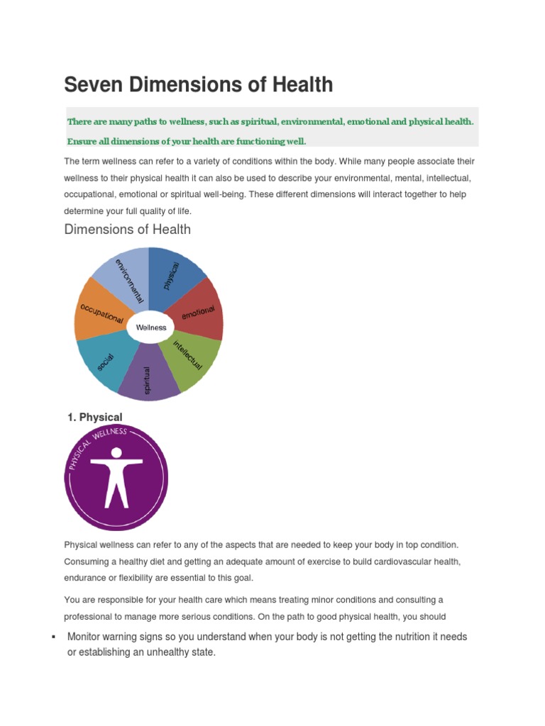 Seven Dimensions of Health Wellbeing | PDF | Psychology | Psychological ...