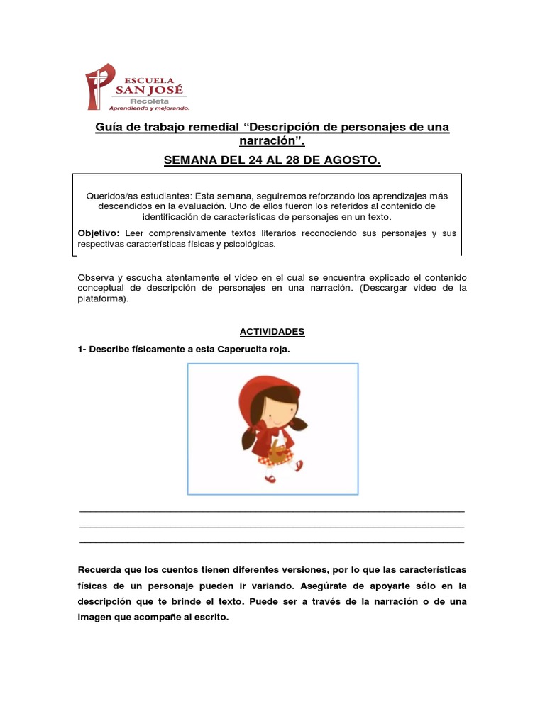 Guía-Descripción-de-personajes-4to-básico | PDF | Sicología