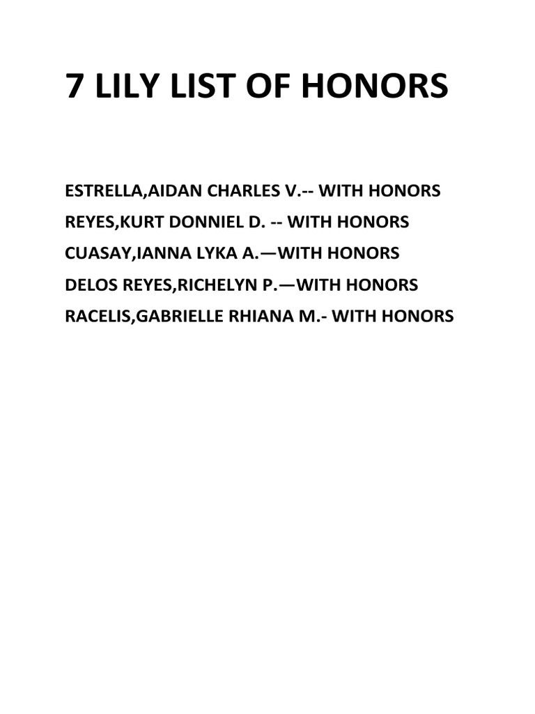 7 Lily List of Honors | PDF