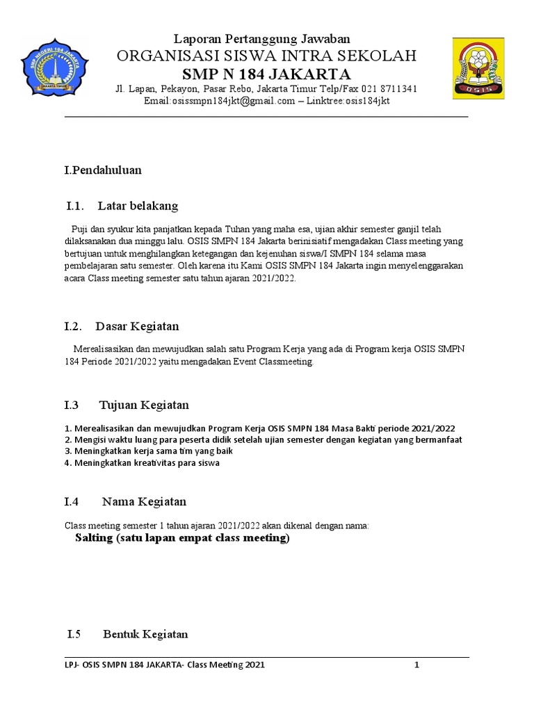 Laporan Class Meeting OSIS SMPN 184 | PDF