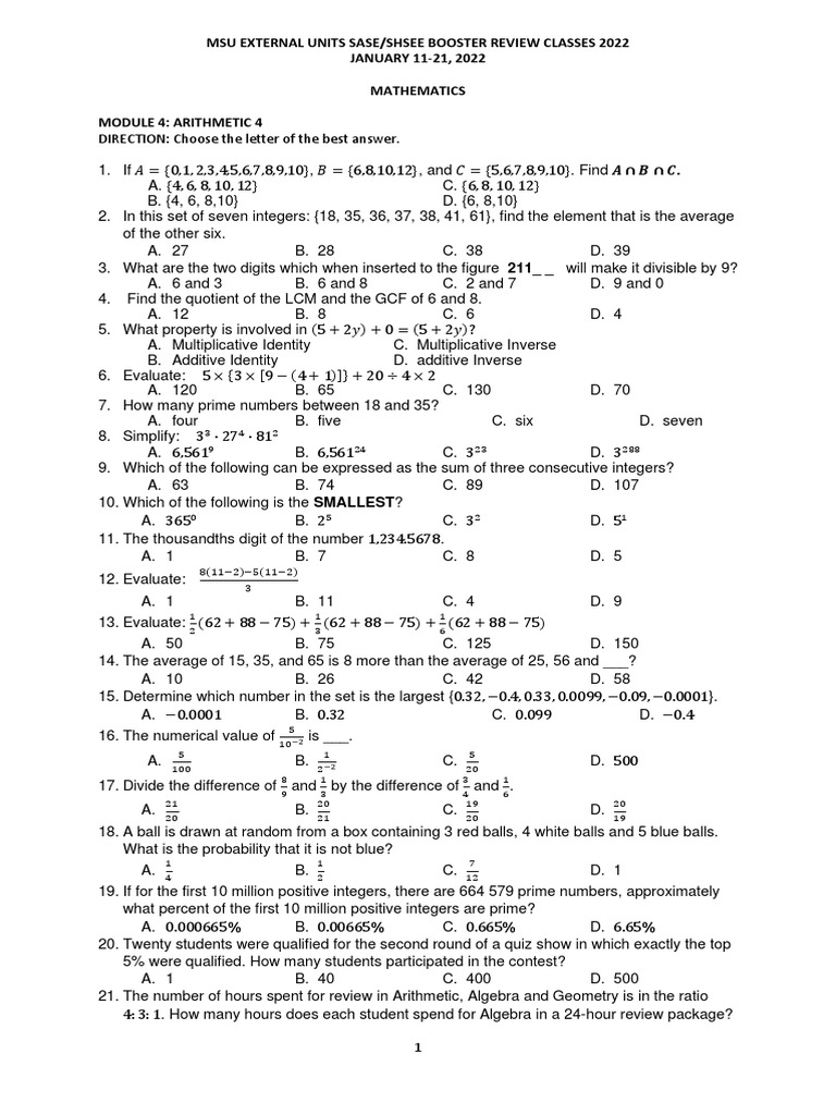 Math 4 Module 4 Arithmetic 4 2022 | PDF | Numbers | Arithmetic Math 4 Module 4 Arithmetic 4 2022 | PDF | Numbers | Arithmetic