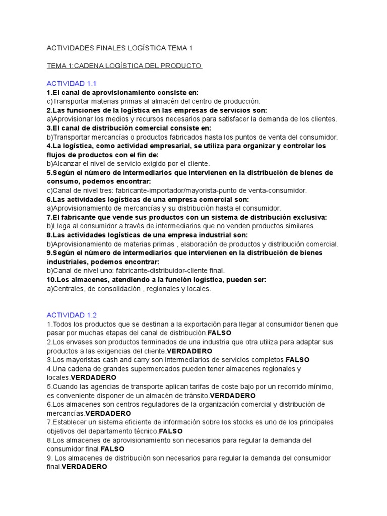 Actividades Logística Tema 1 | PDF | Logística | Almacén