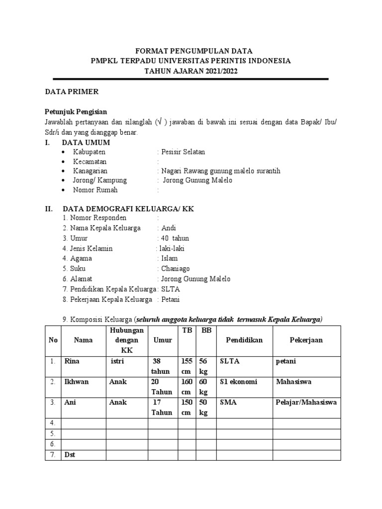 Format Pengumpulan Data Keluarga PHBS | PDF | Kesehatan Holistik