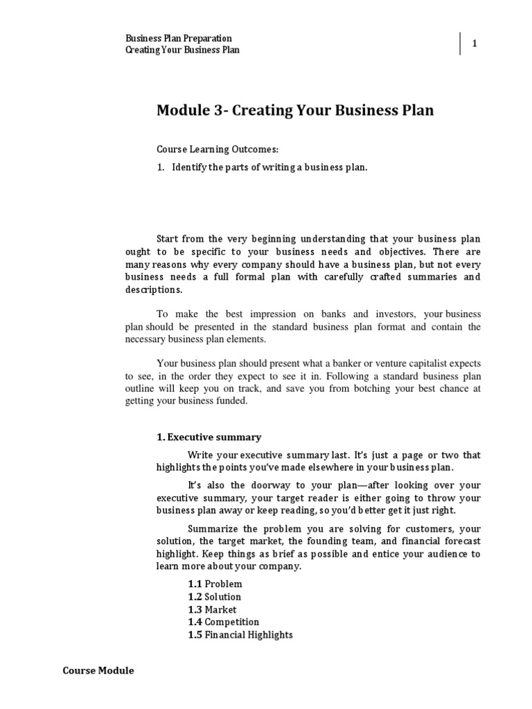 W3 - Creating Your Business Plan - MODULE PDF | PDF | Market Analysis | Market (Economics)