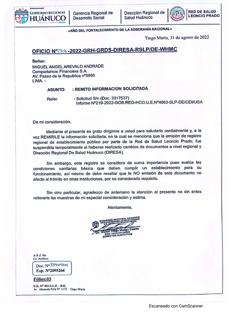 Oficio Red de Salud | PDF