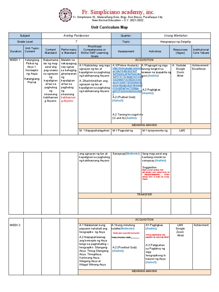 AP Curriculum Map 7-Mr - Jake Oblino | PDF