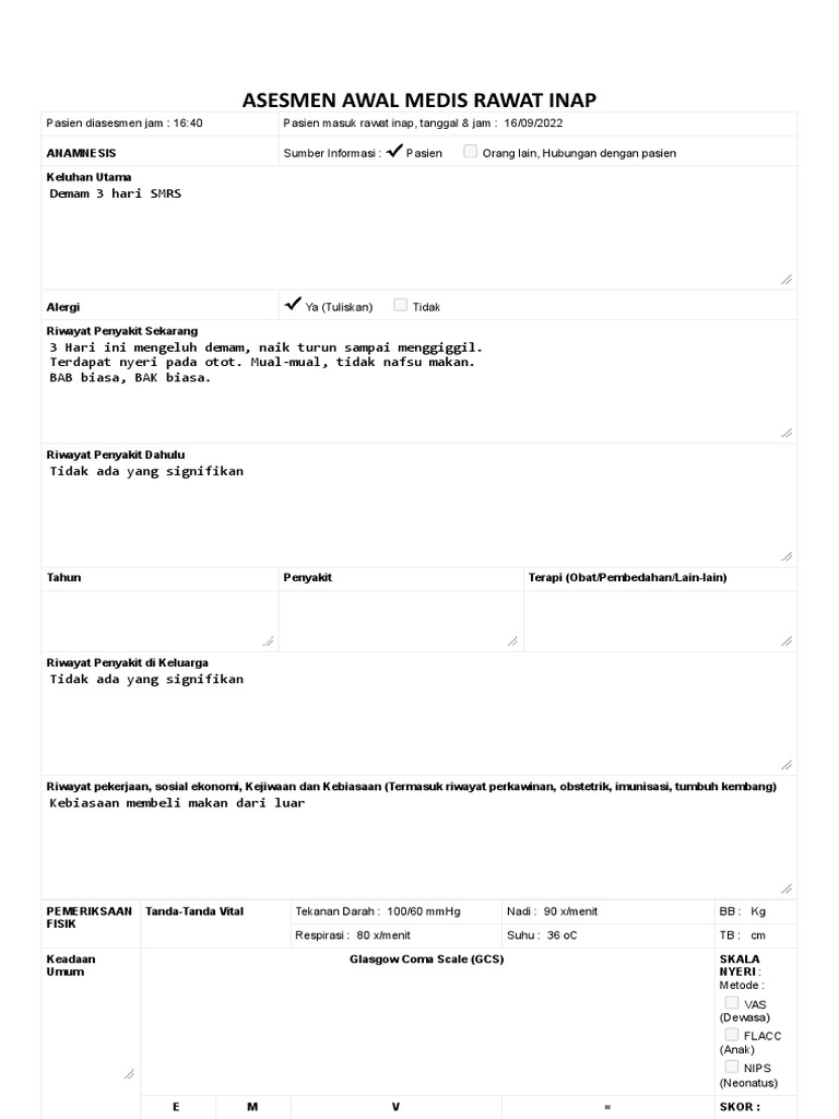 Asesmen Awal Medis Rawat Inap | PDF