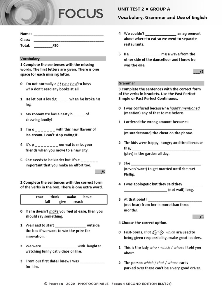 © Pearson 2020 Photocopiable Focus 4 Second Edition:, That / Who | PDF ...