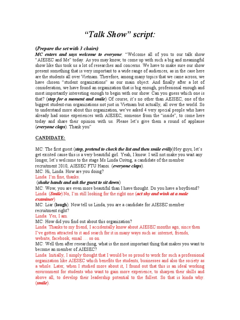 Talk Show Script | PDF | Internship | Job Hunting