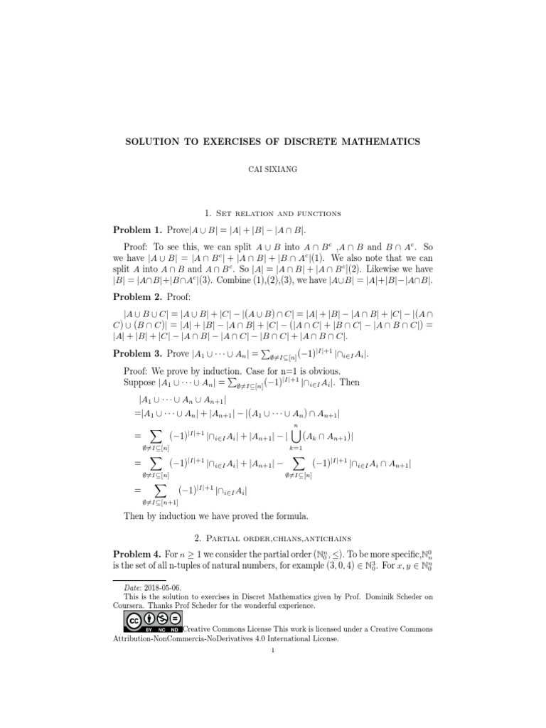 Solution To Exercises Discrete Mathematics - Cai Sixiang20180506 | PDF