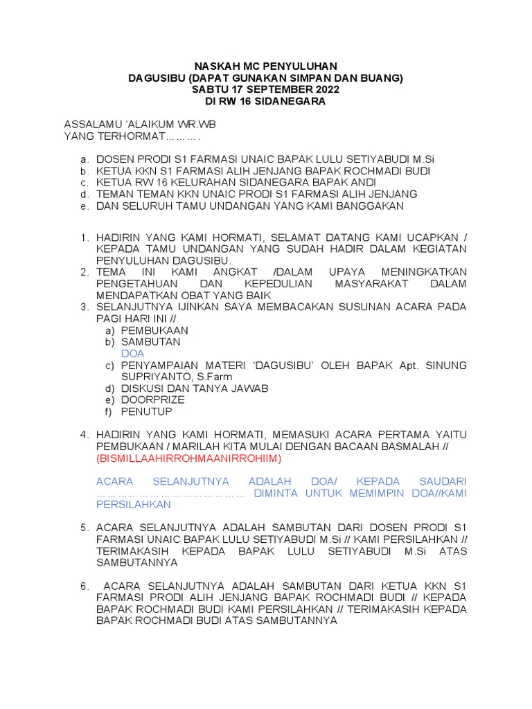 Naskah MC Penyuluhan | PDF