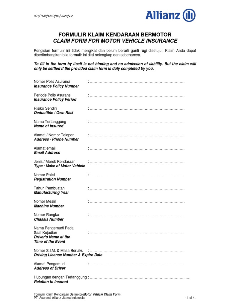 001-Motor Vehicle Claim Form | PDF | Service Industries | Business Law