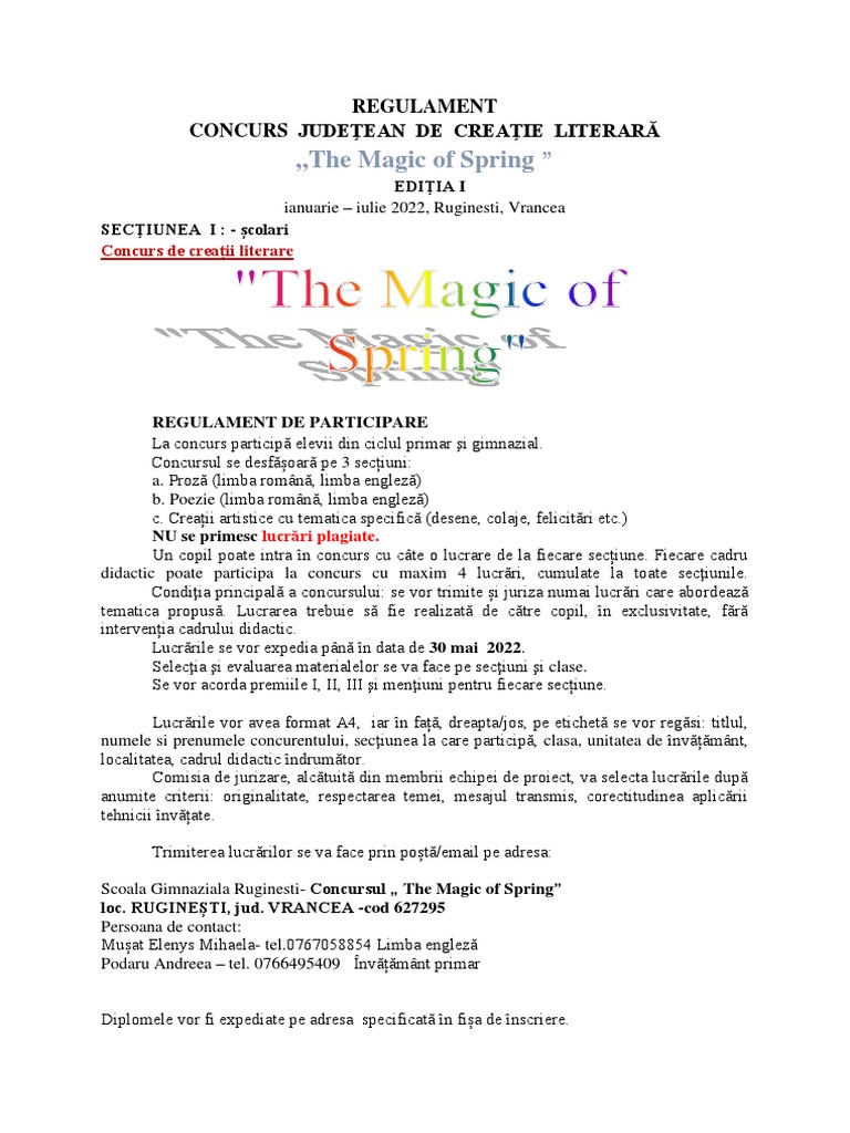 Regulament - The Magic of Spring | PDF