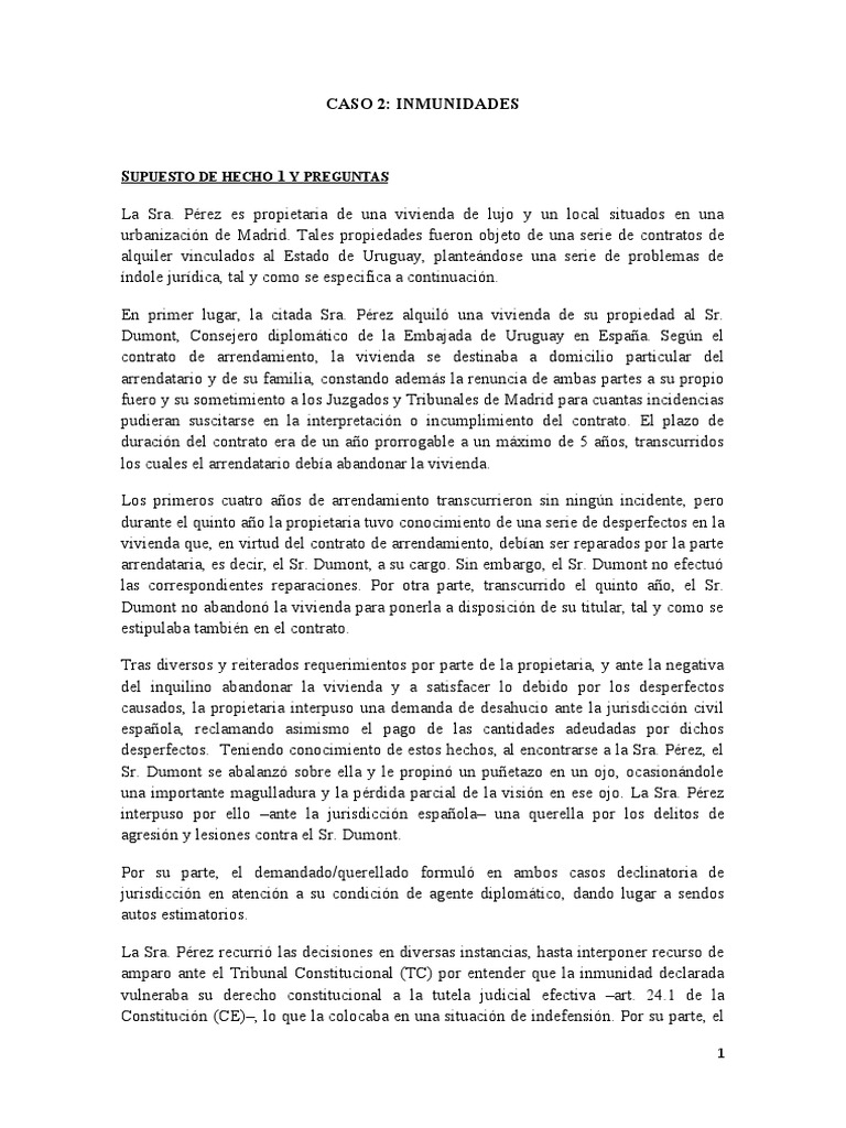 CASO 2 - Inmunidades (Curso 2019-2020) | PDF | Ley Pública | Gobierno