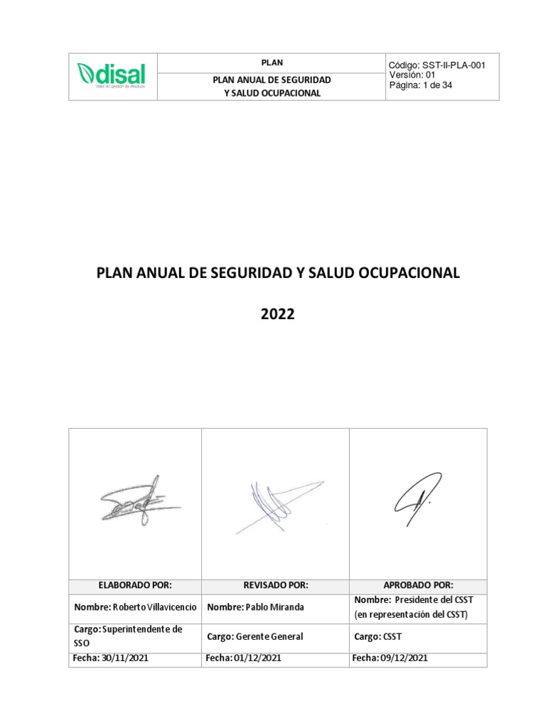 SST-II-PLA-001 Plan Anual de Seguridad 2022 | PDF